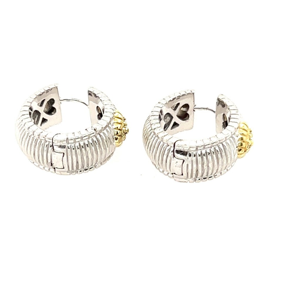 Judith Ripka JR TWO Sterling Silver & 18K Gold Huggie Earrings With ...