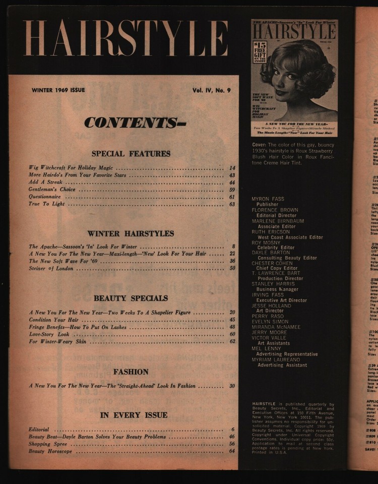 Hairstyle Magazine Winter 1969 VINTAGE Witchcraft, Steiner of London ...