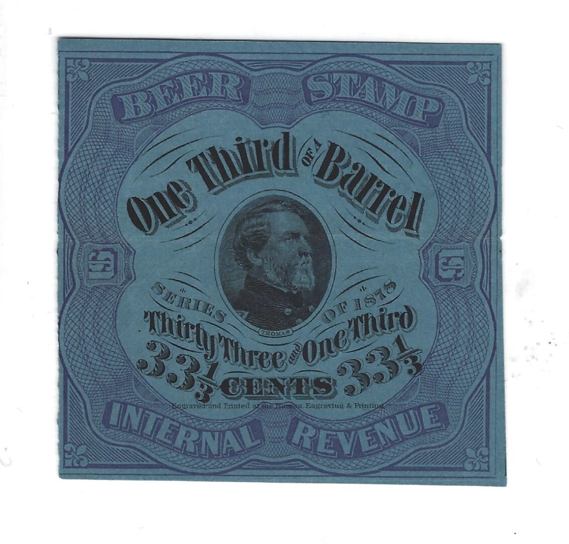 US Beer Stamp REA40f 1/3 Barrel 33 cents Blue paper from 1878 | eBay
