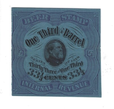 US Beer Stamp REA40f 1/3 Barrel 33 cents Blue paper from 1878 | eBay