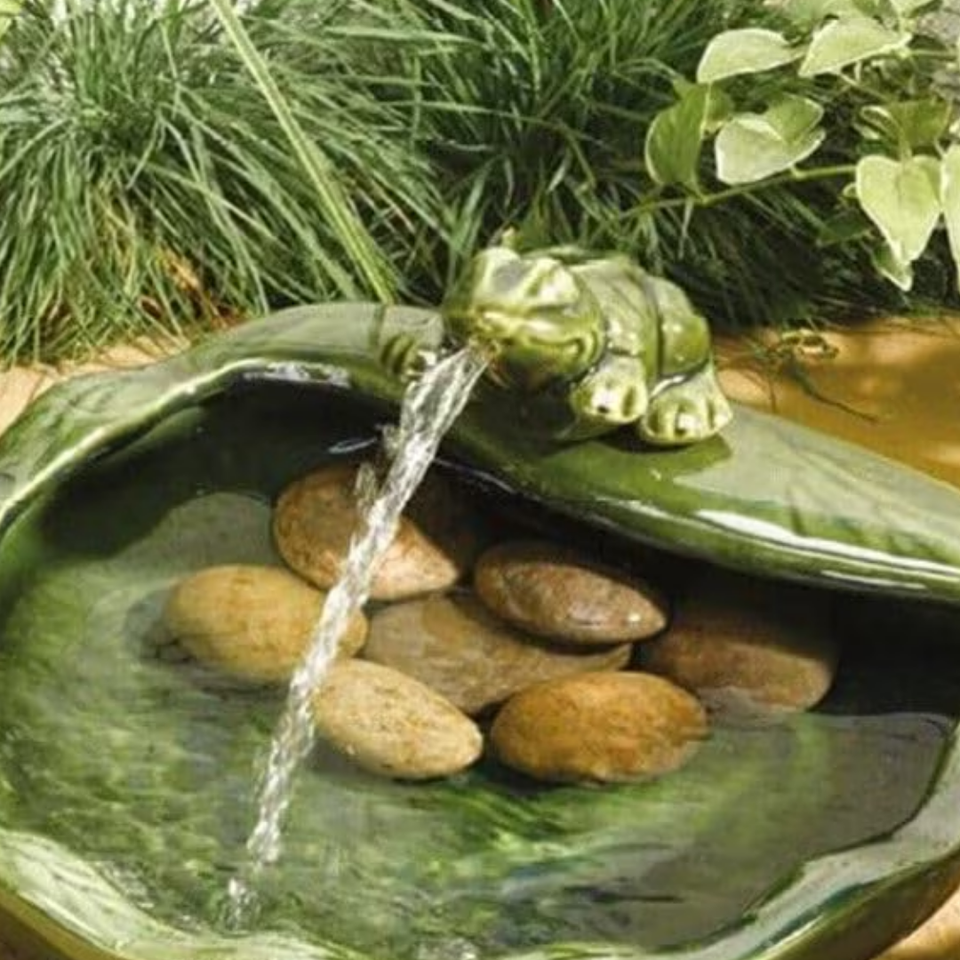 Solar Frog Water Fountain Feature Ceramic Outdoor Garden Ornament Bird ...