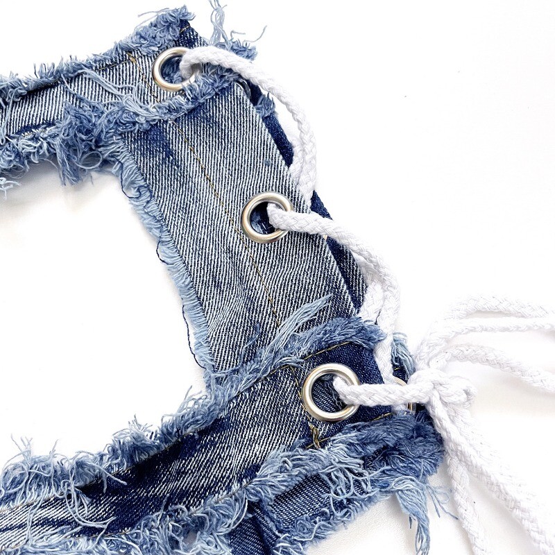 Lady Denim Bikini Bra Sexy Mini Hot Pants Low Waist Ripped Hot Shorts ...