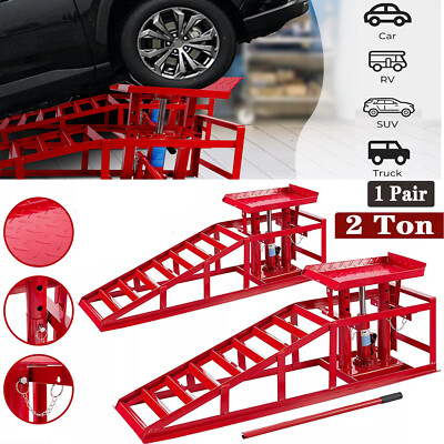 4 ton Hydraulic Car Ramps 2PC Heavy Duty Garage Auto Van Bottle Lift ...