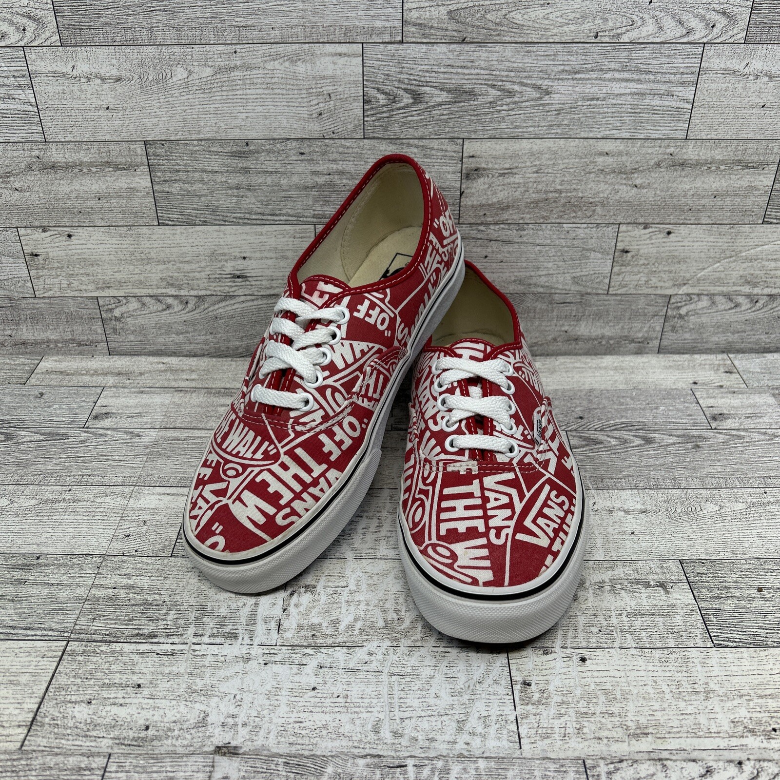 Vans Red & White Shoes Off The Wall LOGO Sneakers Men… - Gem
