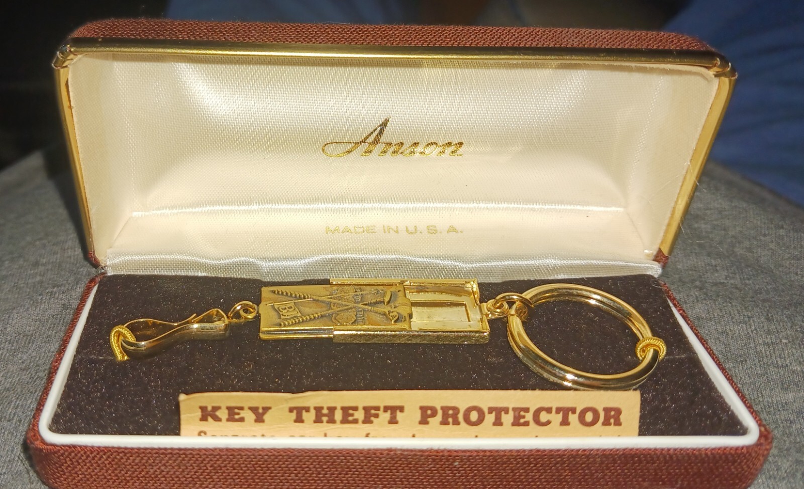 Vintage Anson Gold Tone Golf Theme Key Chain Ring in Original Box Made ...