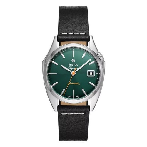 Zodiac Olympos Automatic Green Dial Black Leather Strap Watch - ZO9714 ...