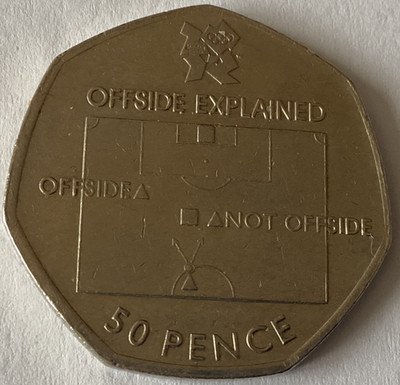 2011 FOOTBALL Offside Rule London Olympic 50p Fifty pence Coin ...