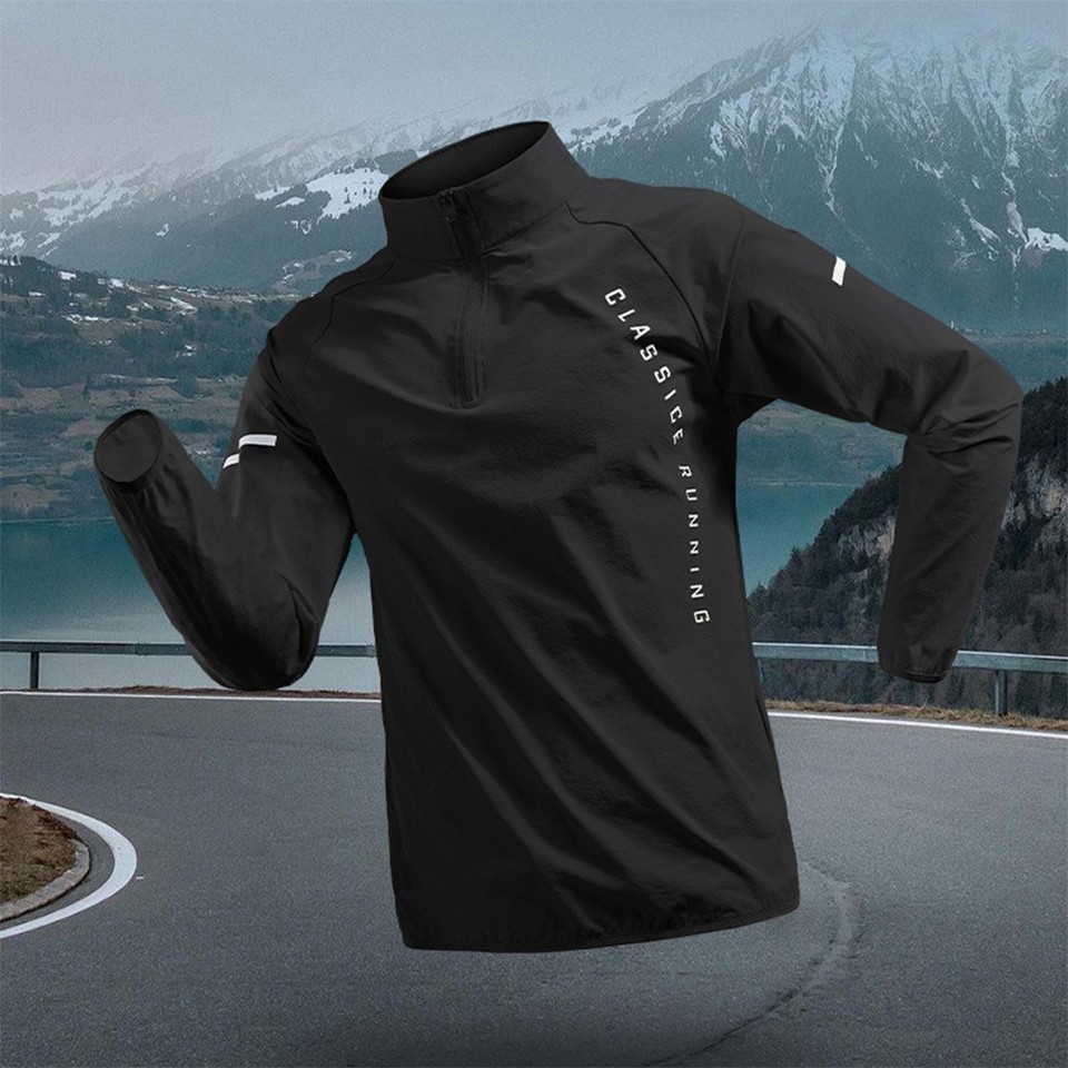 Mens ice silk half zipper quick drying windproof workout top for ...