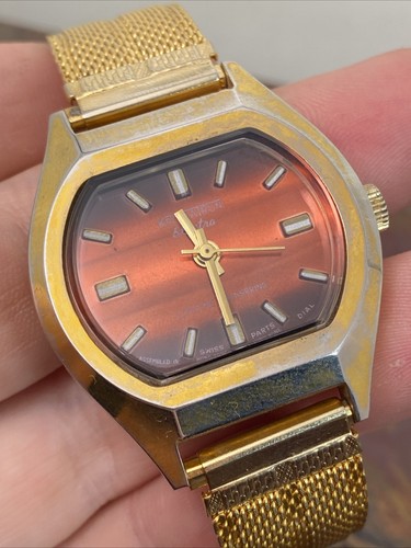 Vintage Kronotron Electra Men's Watch Gold Tone Red Dial 36mm 1970’s ...