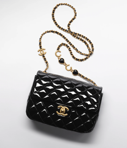 New 22K CHANEL Quilted Patent Leather Mini Flap Bag Gold COCO Chain ...