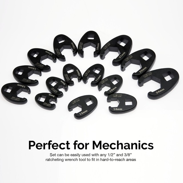 Crow foot Flare Nut Wrench Set 15pc 3/8 1/2in Drive Ratchet Extension ...