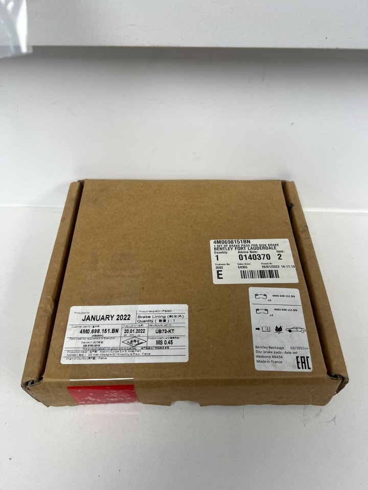 Bentley Bentayga Brake Pads Set Part Number: 4M0698151BN | Genuine OEM ...