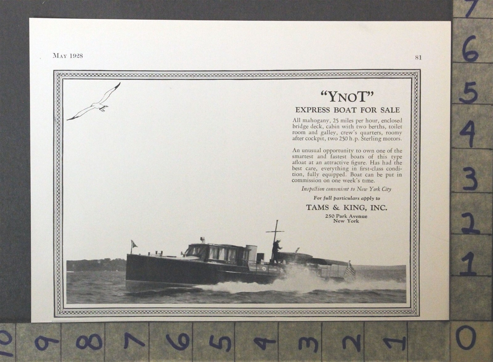 1928 BOAT WATERCRAFT YACHT YNOT TAMS KING COMMUTER WOODY NAUTICAL AD A ...