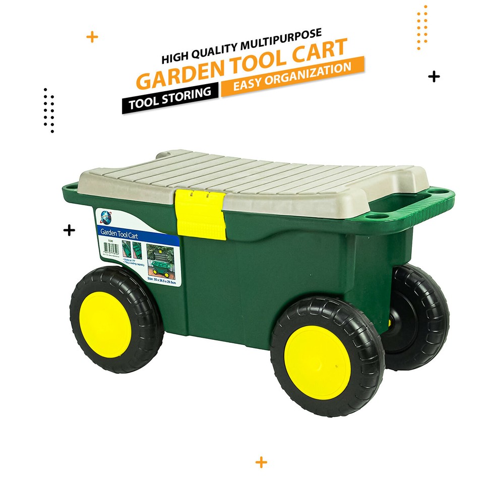 Wheeled Garden Tool Cart Weeding Stool Garden Kneeler Tool Storage ...