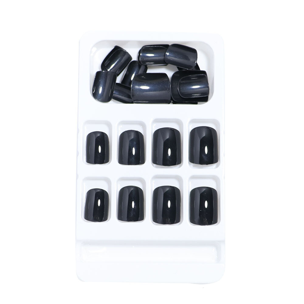 Glossy Black Color False Nail Short Square Press on Nails for Nail Art ...