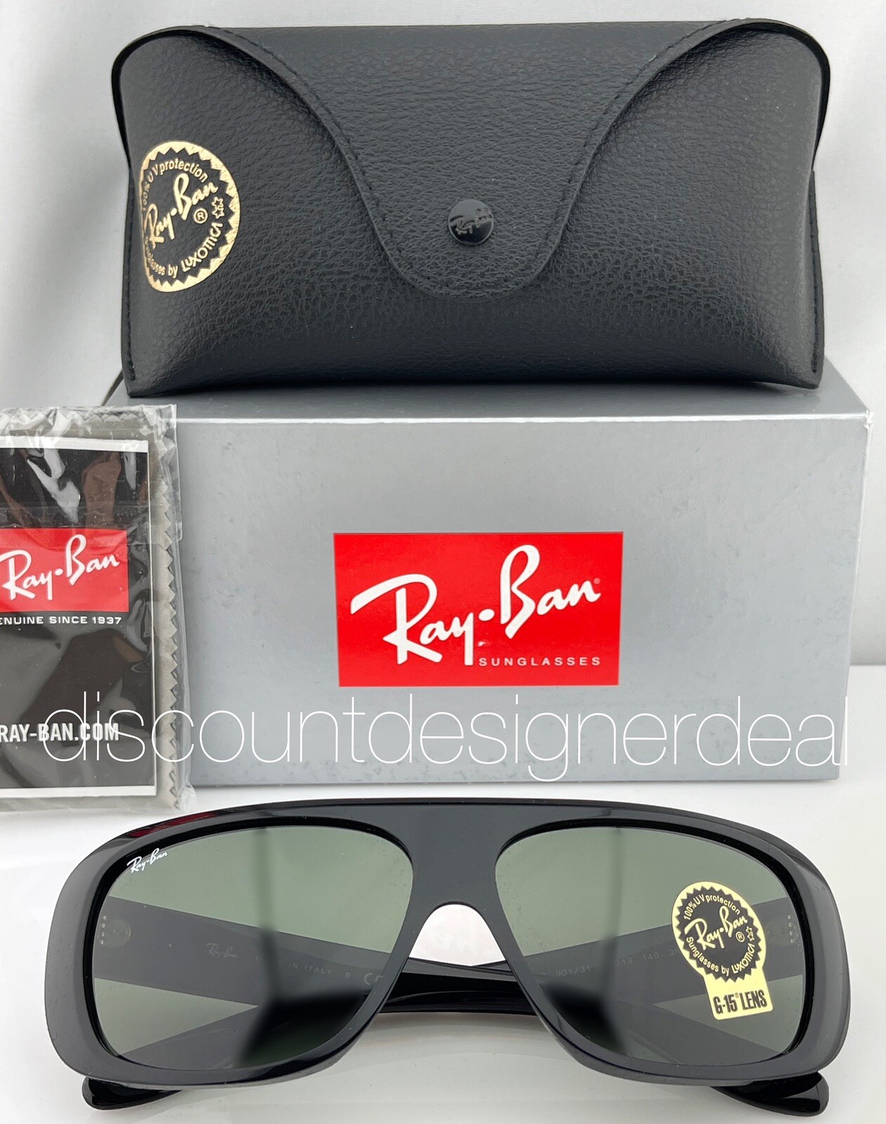 Ray-Ban Blair RB2196 Wrap Sunglasses 901/31 Black Frame Green G-15 ...
