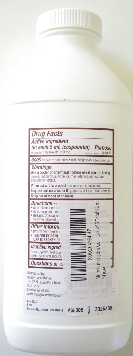 Rugby Aluminum Hydroxide Gel Usp Antacid Mint Flavor Aluminum