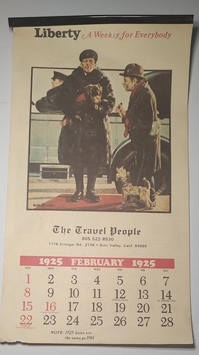 Vintage Liberty 1925 Calendar 11 Months Missing January Simi Valley Ca ...