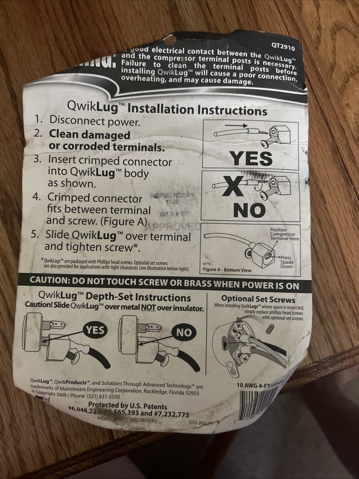 Owiklug Compressor Terminal Repair Kit 10AWG 4 - FT Leads P/N: QT2910 ...