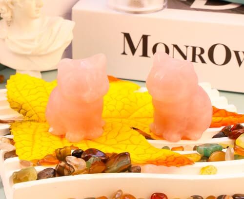Cat Gifts Decor Rose Quartz Cat Crystal Figurines Gifts for Women Lucky ...