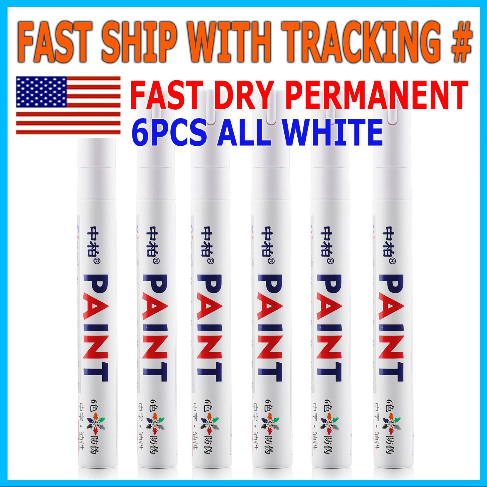 6PC White Paint Pen Marker Waterproof Permanent Car Tire Lettering ...