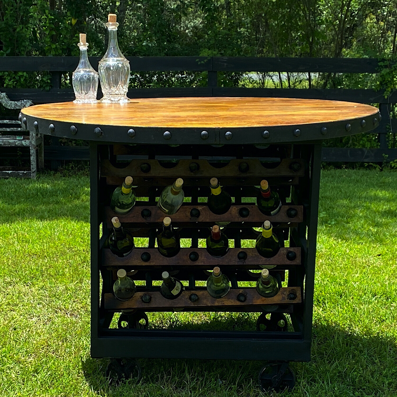 Wood Wine Tasting Table with Bottle Cellar Rack Industrial | eBay