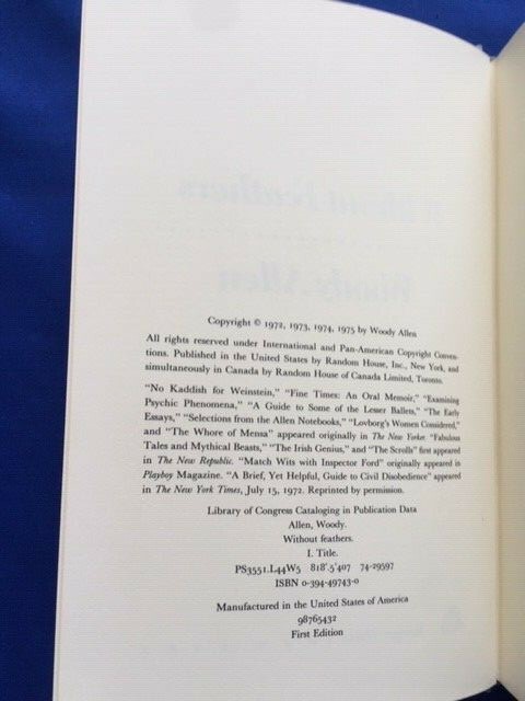 WITHOUT FEATHERS - 1ST. INSCRIBED BY WOODY ALLEN TO PRODUCER DAVID ...