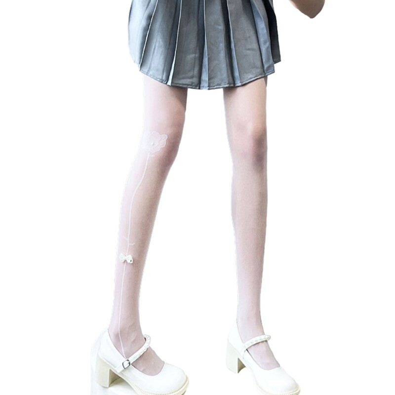 Women Japanese JK Pantyhose Cute Bowknot Side Jacquard Thin Sheer ...