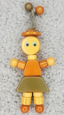 VINTAGE 40'S ORANGE-BUTTERSCOTCH BAKELITE TYKIE TOYS BEAD DOLL-CRIB TOY ...