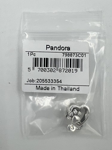 PANDORA Sparkling Paw Print & Heart Authentic Charm Silver - 798873c01 ...