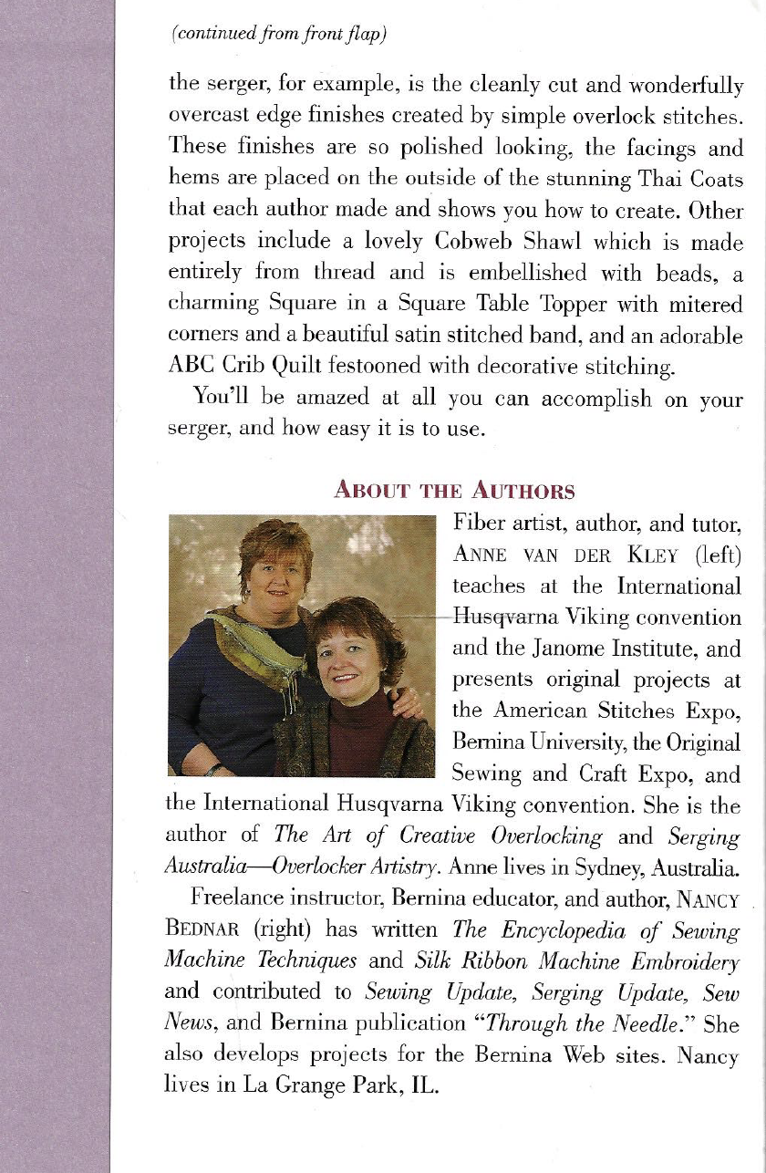 Creative Serging ; Nancy Bednar & Anne Van Der Kley - Hardcover Book | eBay