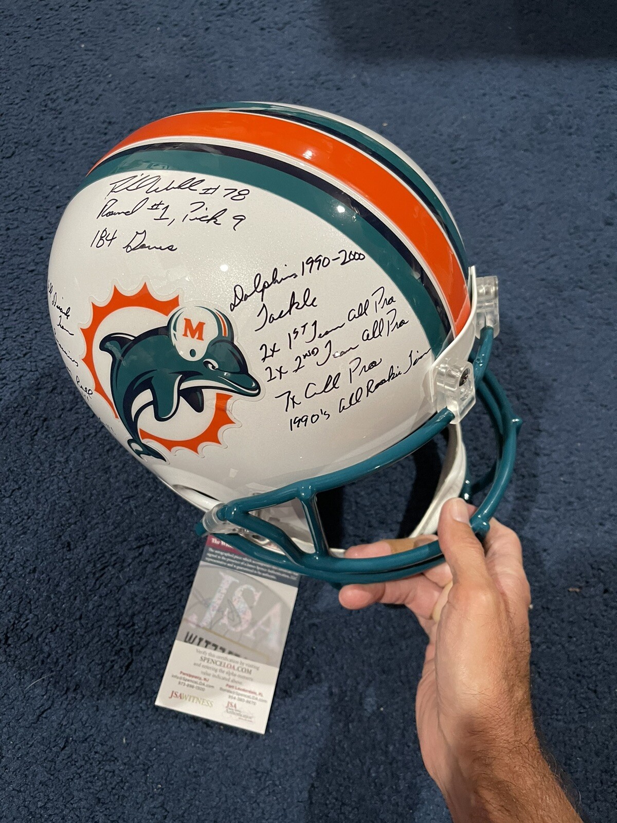 RARE Richmond Webb SIGNED Dolphins FULL SIZE STAT HELMET JSA W 13 ...