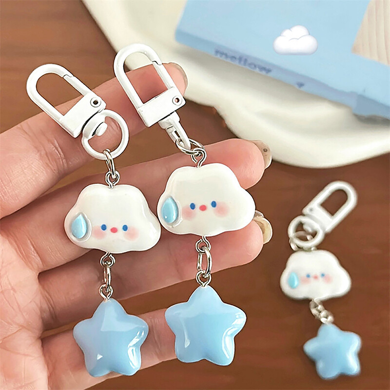 Cute Sweaty Cloud Star Keychain Girls Cartoon Kawaii Key Ring For Women ...