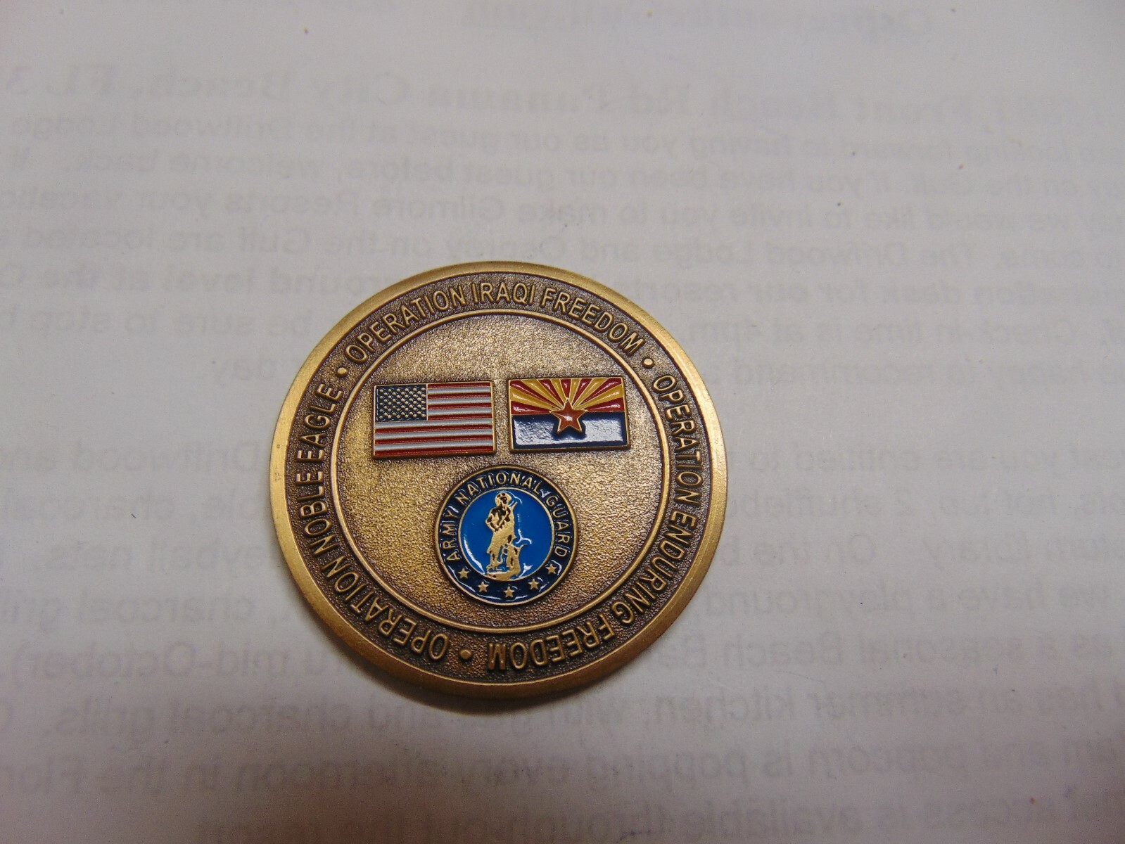 CHALLENGE COIN ARMY NATIONAL GUARD OPERATION IRAQI FREEDOM HOOAH STATE ...