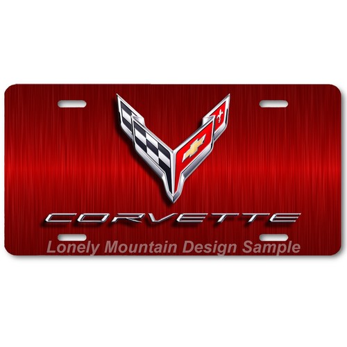 Chevy Corvette Inspired Art on Red FLAT Aluminum Novelty Car License ...