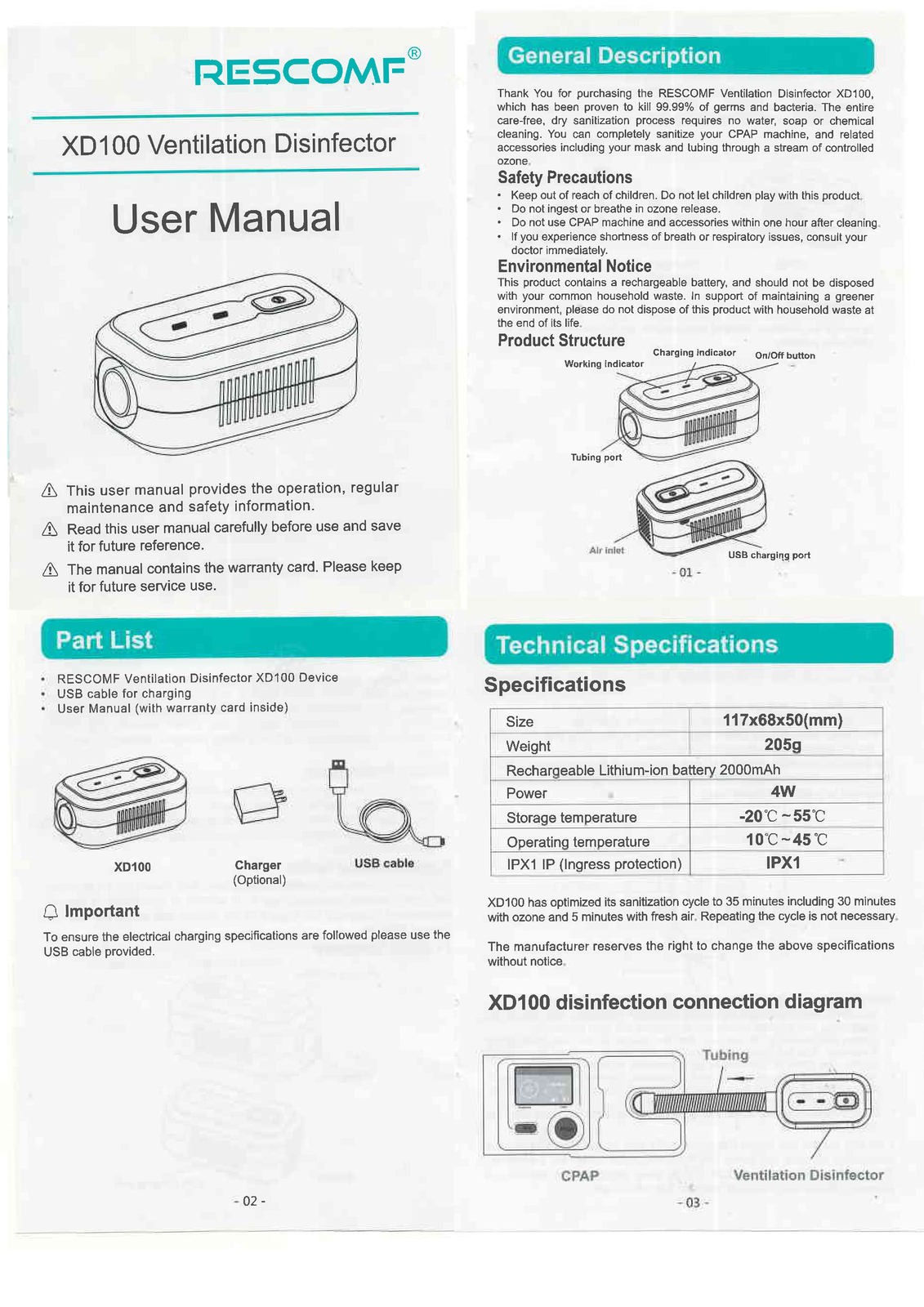 CPAP Cleaner RESCOMF Disinfection FanOzone Apnea Respirator ...
