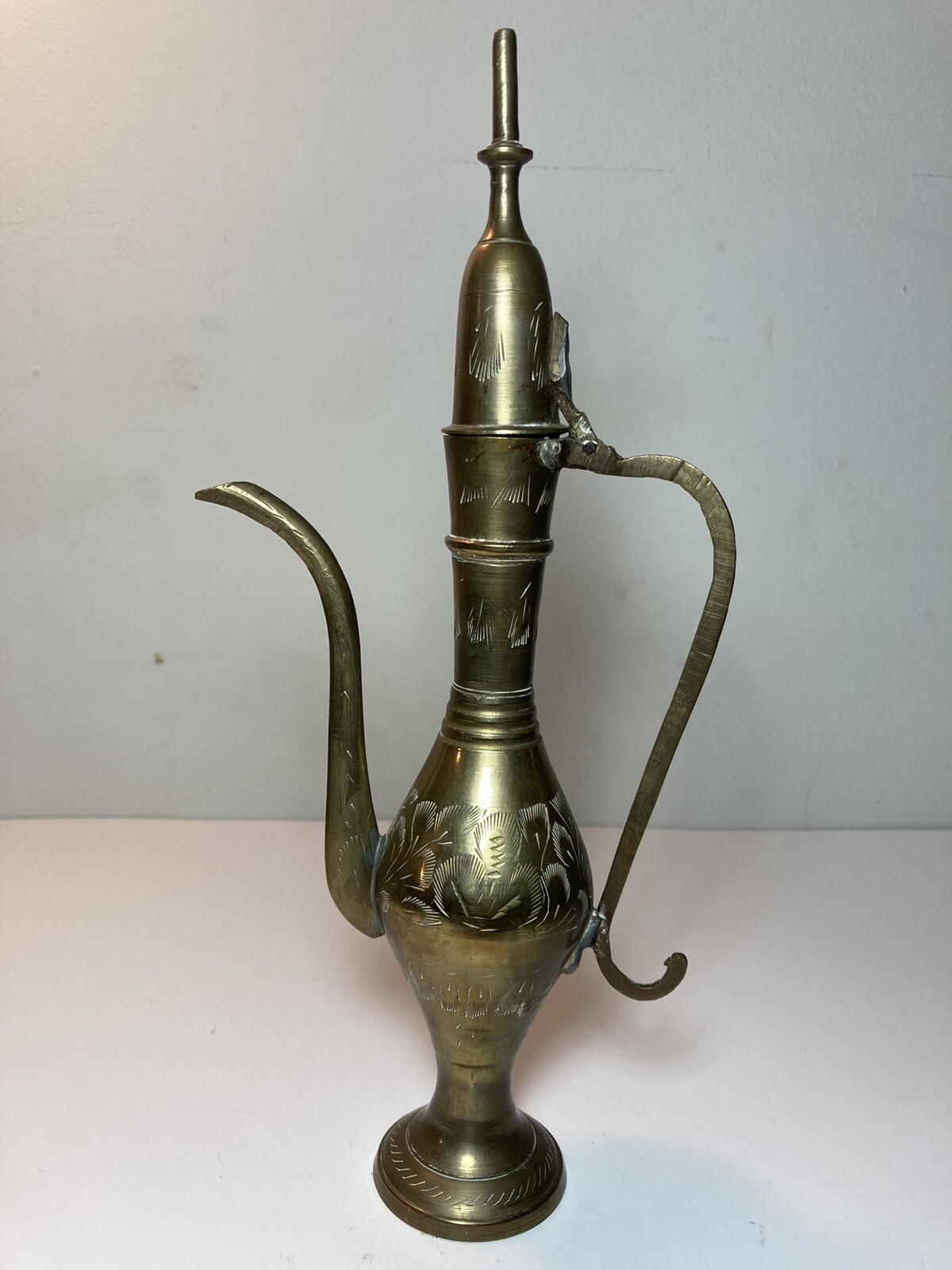 Vintage Solid Brass Teapot Genie Lamp Pitcher Ornate Etched 11.5” | eBay