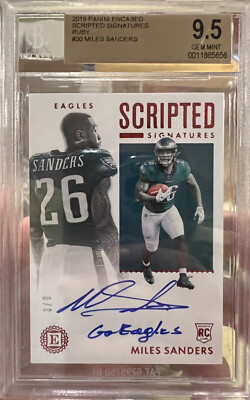 MILES SANDERS 🔥 2019 Panini Encased RUBY GO EAGLES RC Auto 3/9 BGS 9.5 ...
