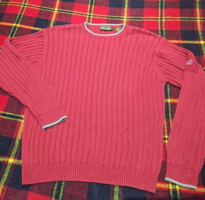 Timberland Chunky Cable Knit Sweater Men's Cotton Ribbed Crew Neck Sz L ...