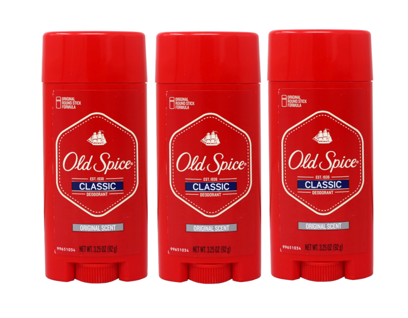 3 Pack of Old Spice Deodorant Classic Original Round Stick 3.25 Ounce ...