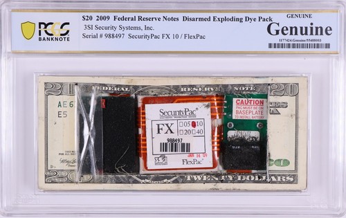 2009 $20 FRN Disarmed Exploding Bank Robbery Dye Pack, PCGS Genuine ...