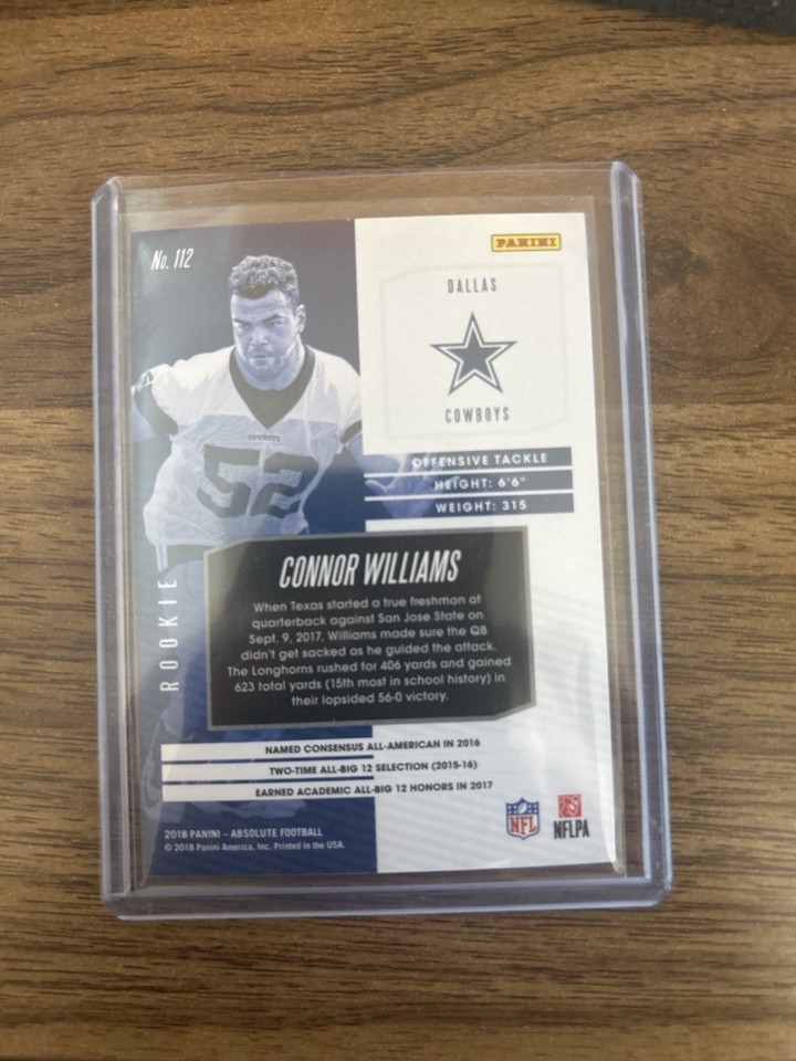 2018 Panini Absolute Football Connor Williams Rookie RC Card #112 ...
