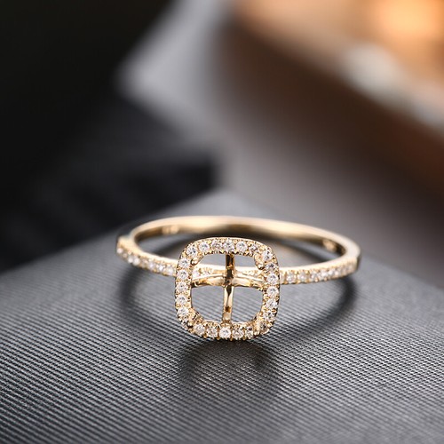 Natural Diamond 14k Yellow Gold 6x6mm Cushion Semi Mount Ring Wedding ...