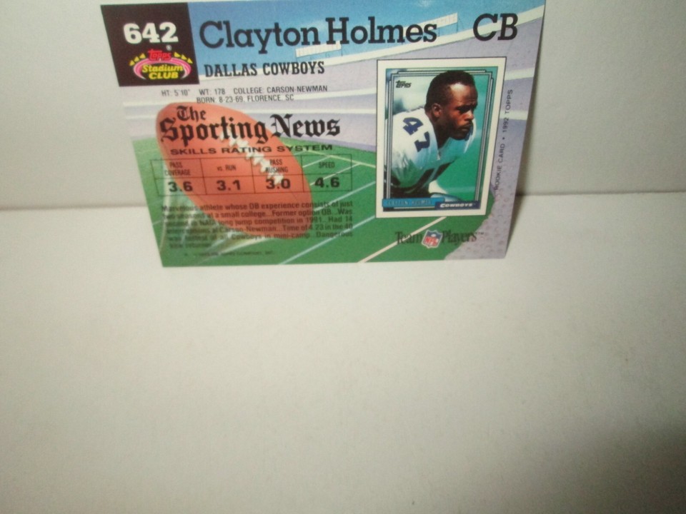 CLAYTON HOLMES 1992 Topps Stadium Club Card #642 Rookie Rc DALLAS ...