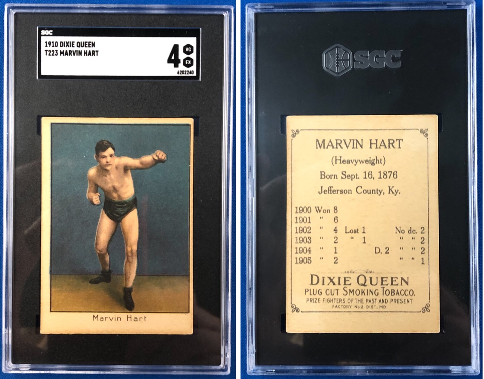 Vintage 1910 T223 Dixie Queen Marvin Hart Tobacco Boxing Fight Rare ...