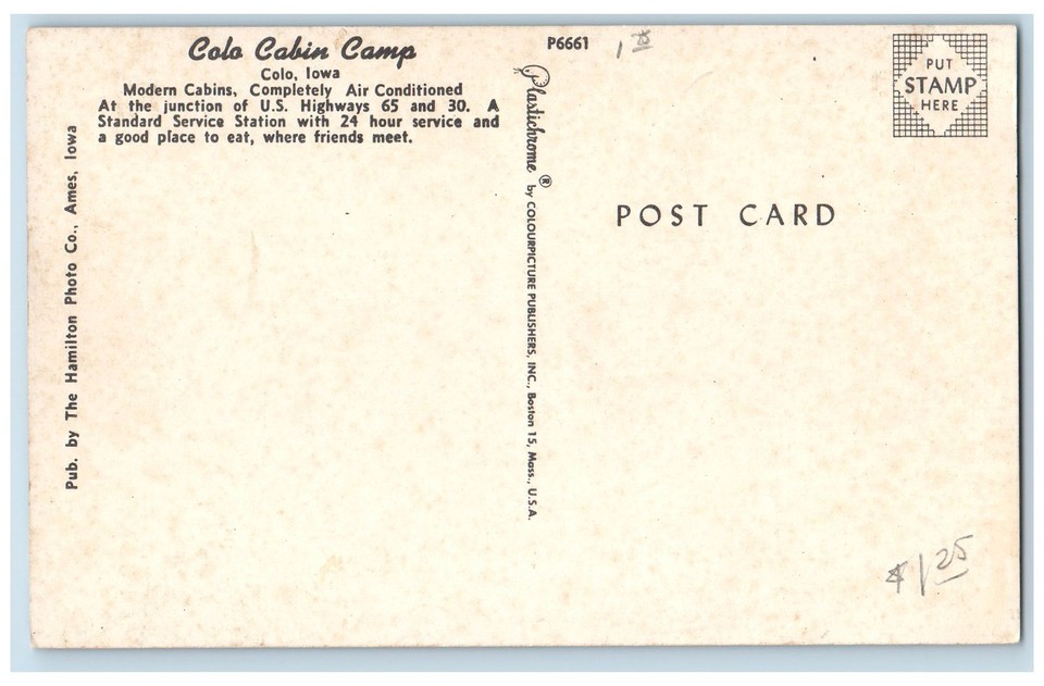Colo Iowa IA Postcard Colo Cabin Camps Exterior Roadside Scene c1960's ...