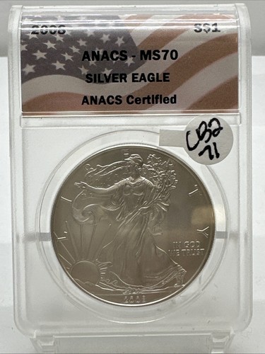 2008 $1 AMERICAN SILVER EAGLE ANACS MS70 FLAG LABEL CB2-71 | eBay