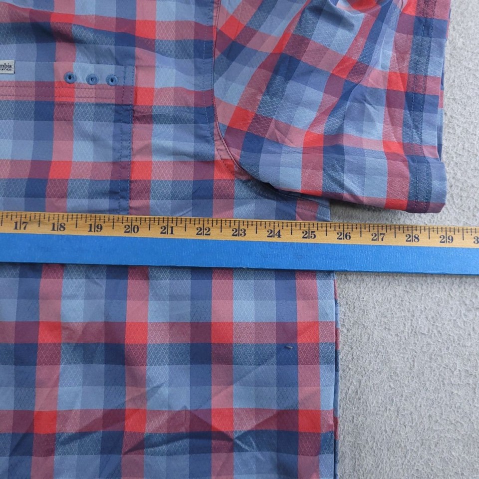 Columbia Camp Shirt Mens XL Red Blue Omni Wick Omni Shade PFG Super ...