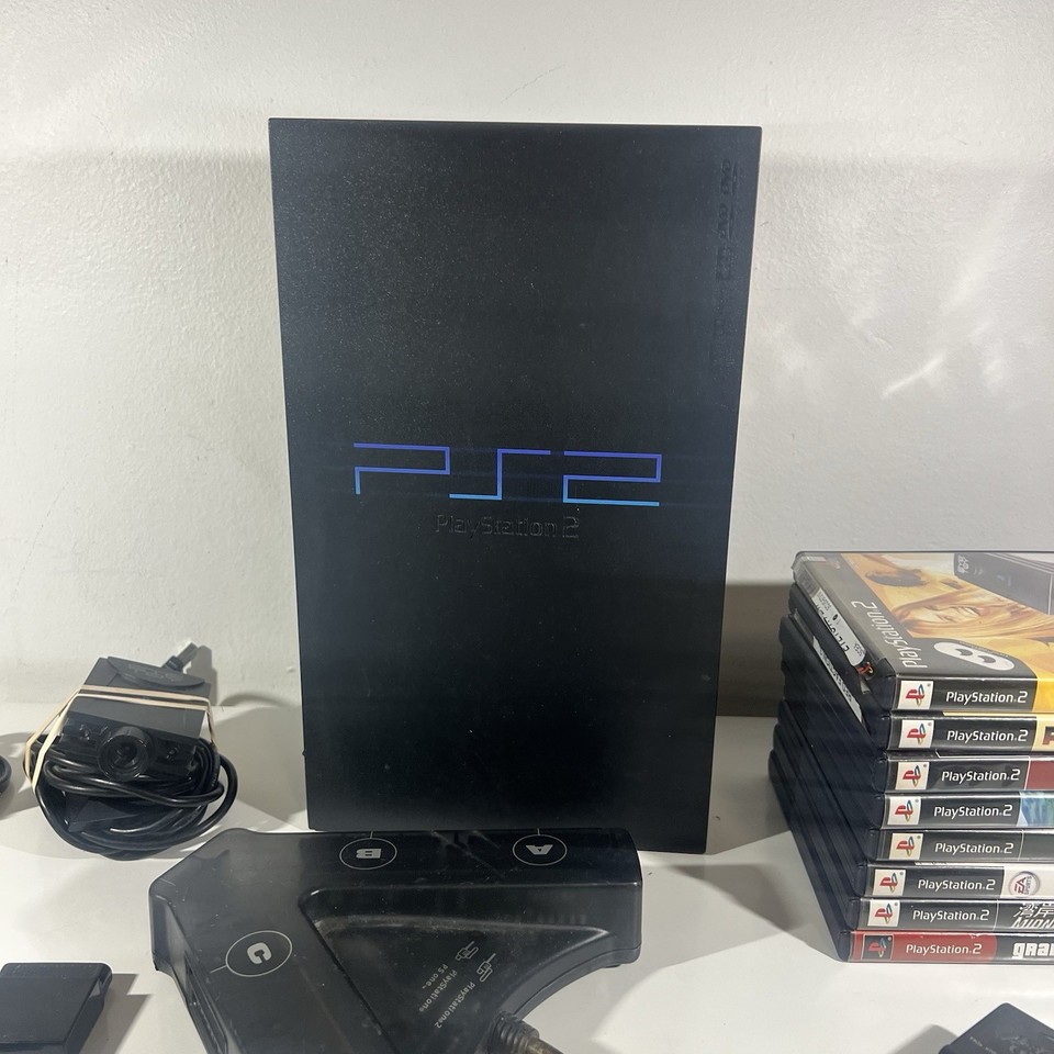 SONY PLAYSTATION 2 PS2 Phat Fat CONSOLE LOT BUNDLE WITH 8 GAMES Two ...