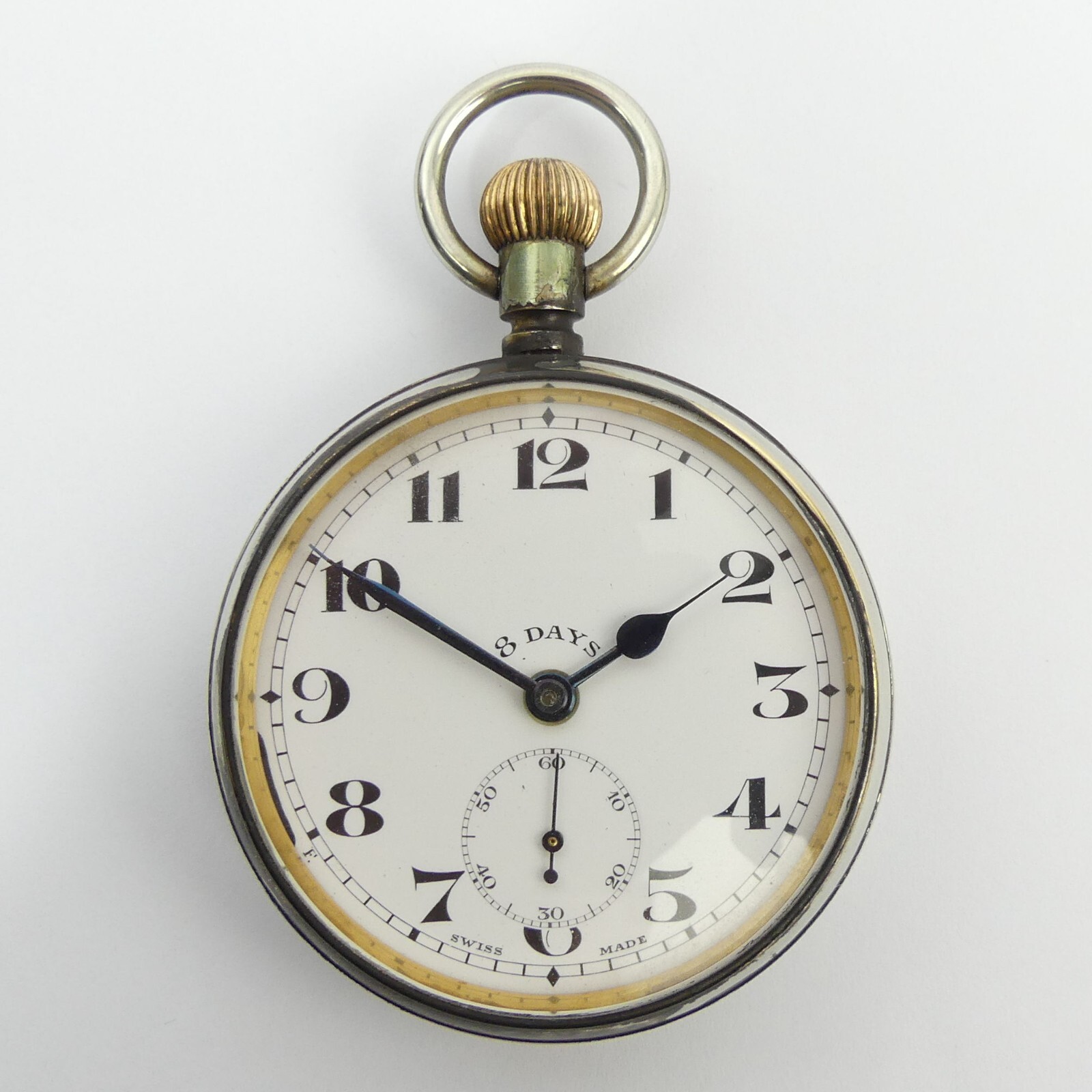 EDWARDIAN ANTIQUE SILVER & GLASS DESKTOP INKWELL - 8 DAY WATCH CLOCK ...